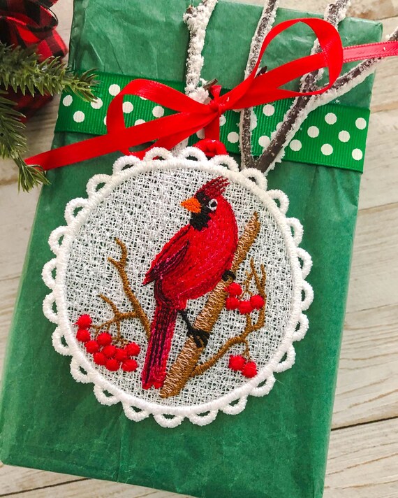 Embroidered Cardinal Christmas Ornament Winter Cardinal | Etsy