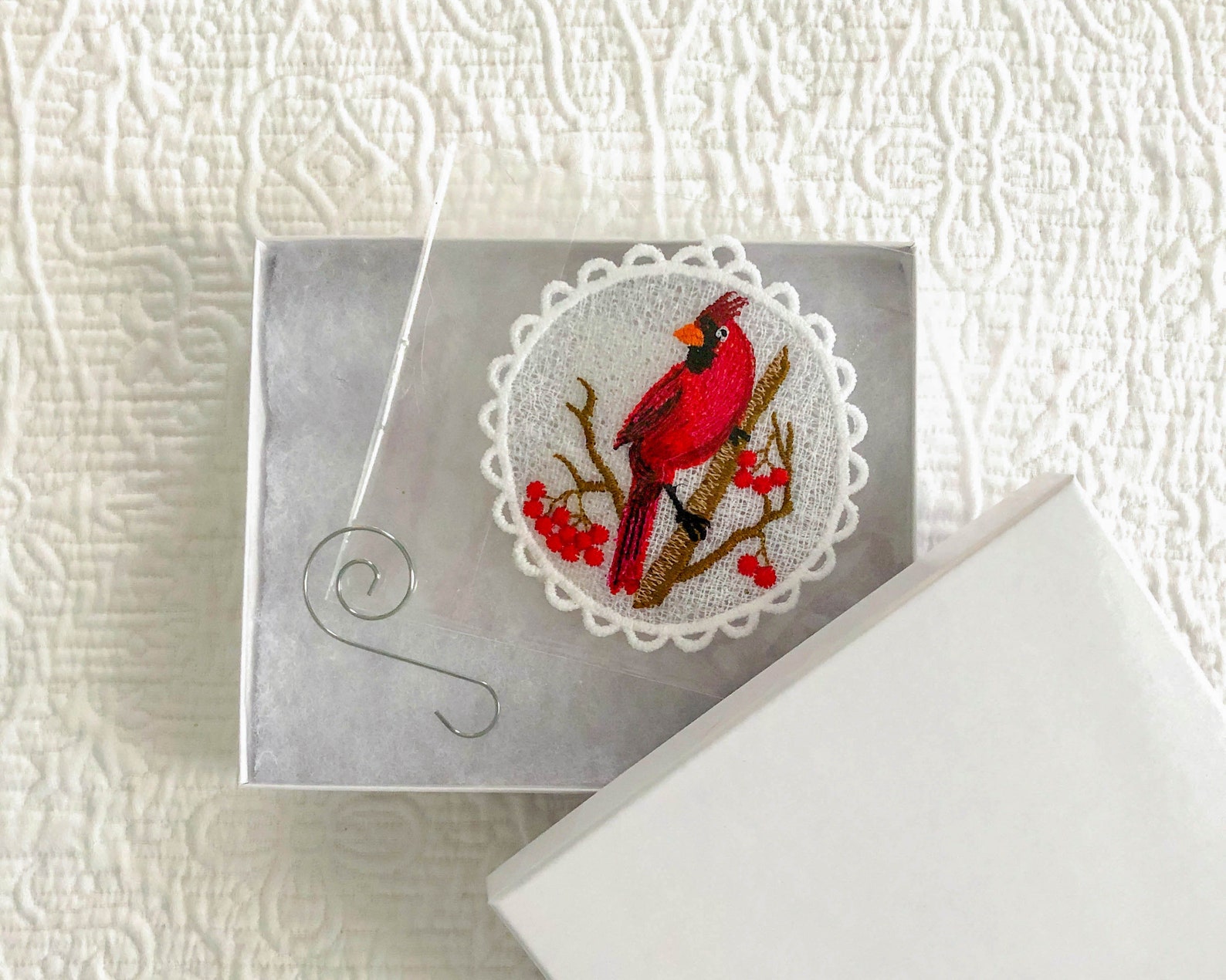 Embroidered Cardinal Christmas Ornament Winter Cardinal | Etsy