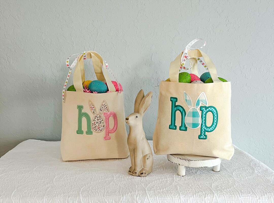 Appliqued Easter Canvas Tote - Egg Hunt Tote - Kids Easter Basket ...