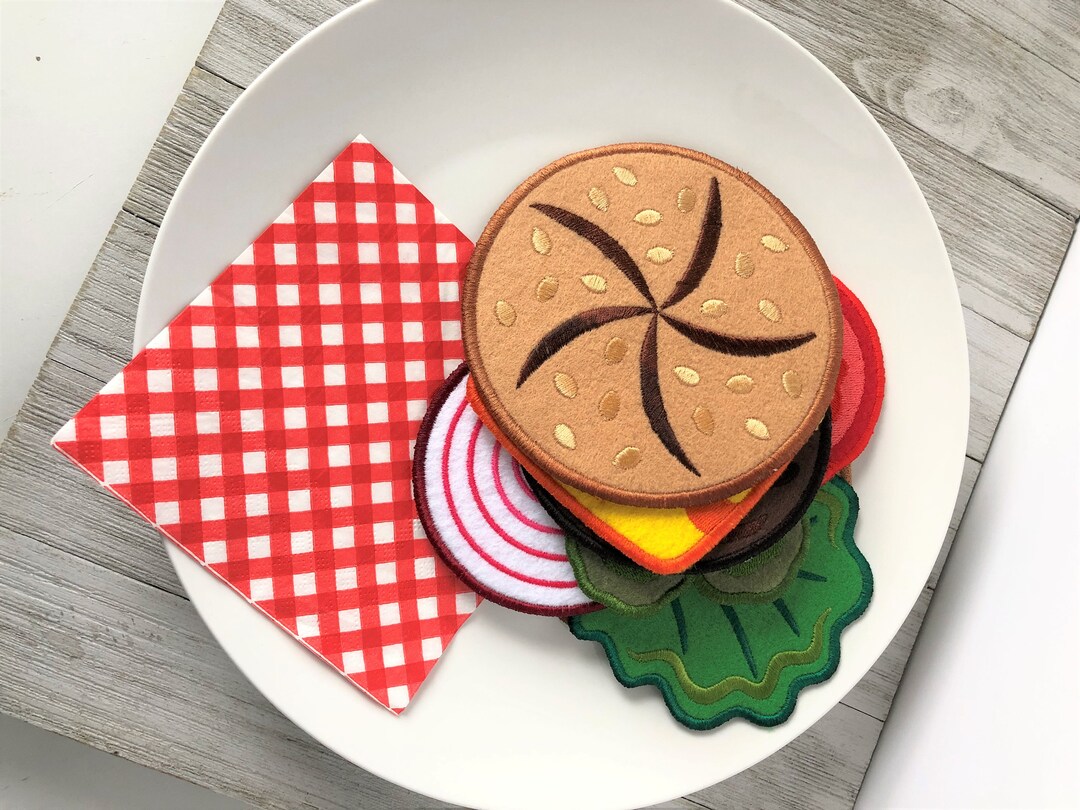 Felt Play Food - Play Burger Grill - Embroidered Food Set - Child’s ...