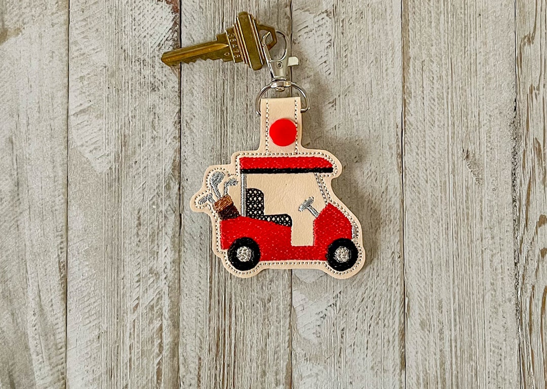 Golf Cart Key Fob - Cart Key Chain Snap Tab - Golf Bag Tag - Tan Faux ...