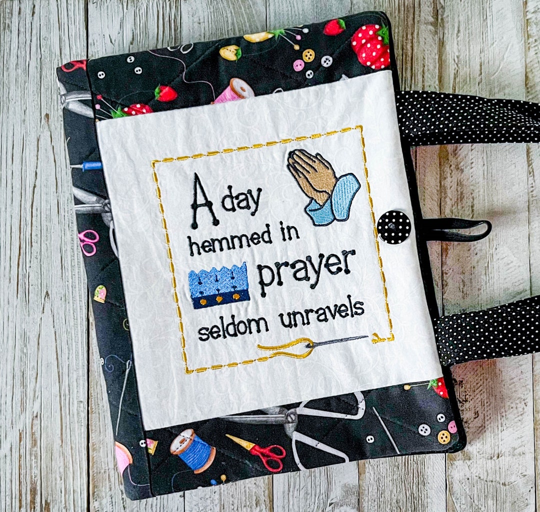 Embroidered Sewing Themed Bible Cover With Bible Verse - Quilted Fabric ...