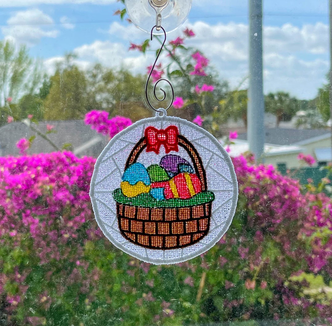 Embroidered Round Easter Suncatcher - Lace Easter Ornament - FSL Spring ...