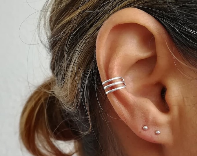Triple Ear Cuff, Conch Piercing, Sterling Silver Ear Cuff, Minimalist ...