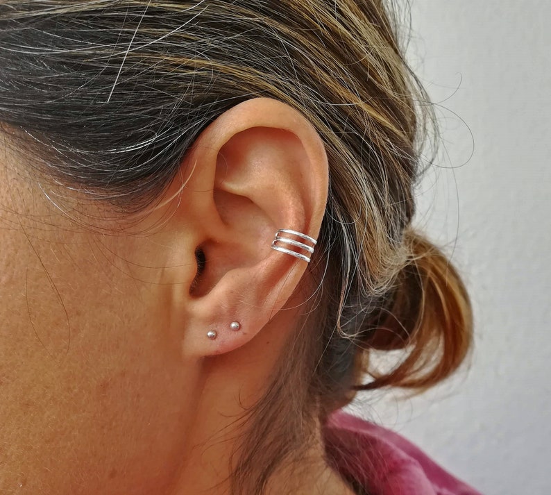 Triple Ear Cuff, Conch Piercing, Sterling Silver Ear Cuff, Minimalist ...