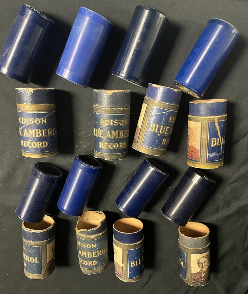 Lot of Eight Edison Blue Amberole Phonograph Cylinder Records (lot 1 ...