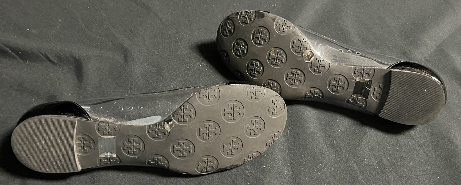 Rare Vintage Tory Burch Reva Flat Patent Black & Clear W/ Black/silver ...