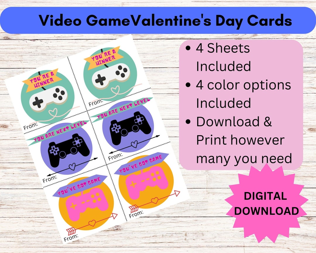 Video Game Kids Valentines Printable, Gamer Valentines Card, Valentines ...