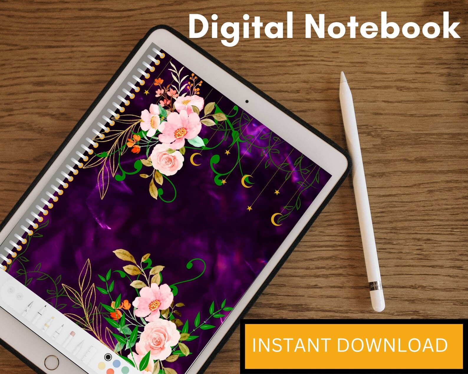 Celestial Digital Notebook Crescent Moon Digital Journal - Etsy