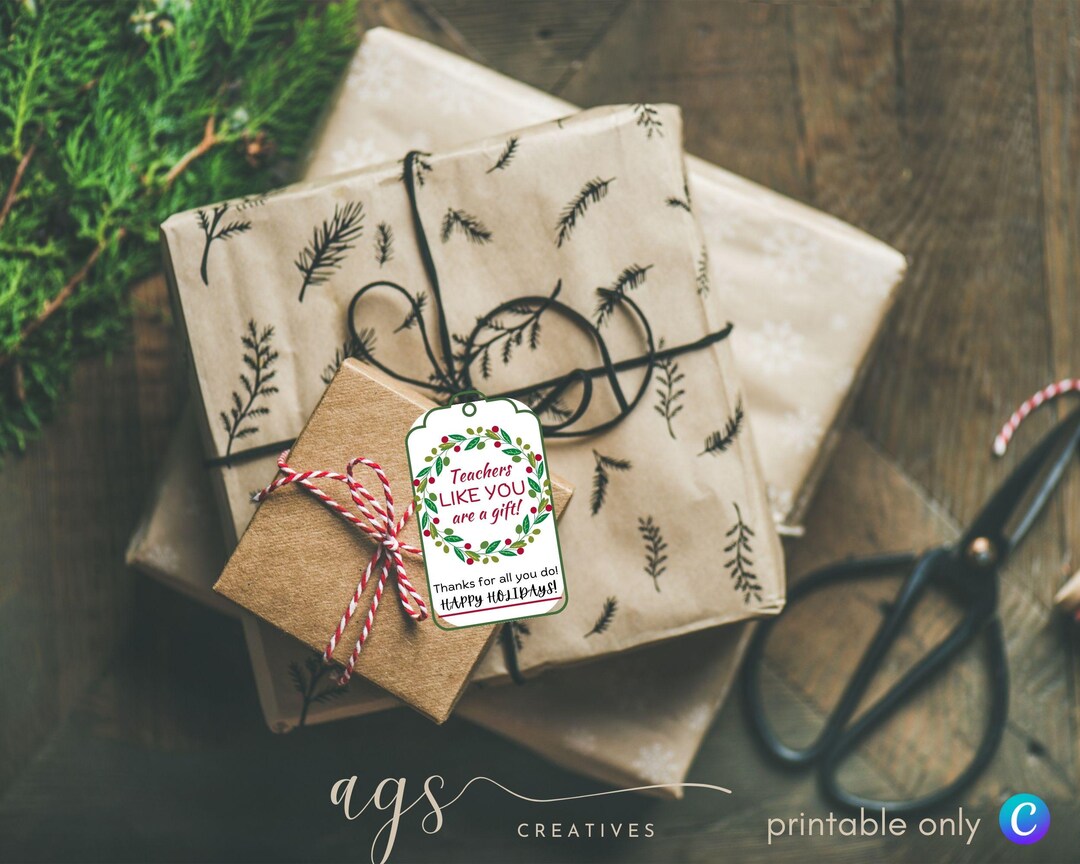 Printable Christmas Gift Tag, Teacher Christmas Gift Tag, Red and Green ...