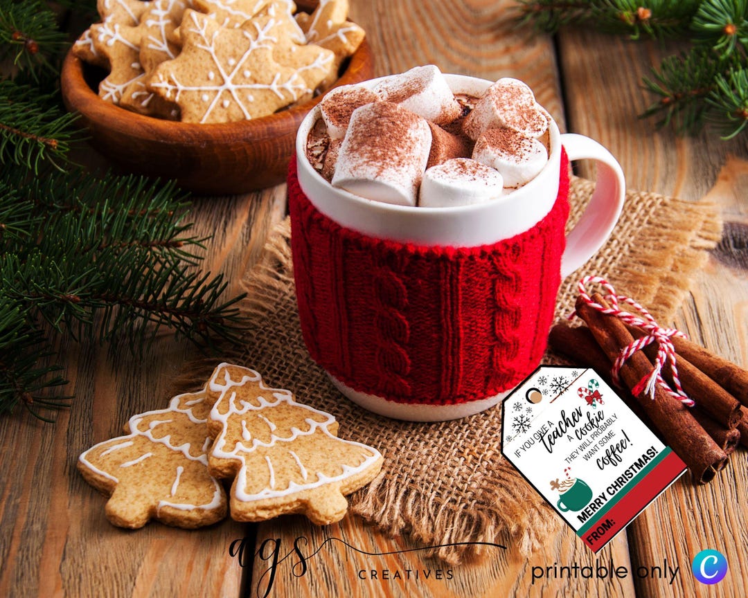 Printable Christmas Gift Tag, Teacher Christmas Gift Tag, Coffee Gift ...