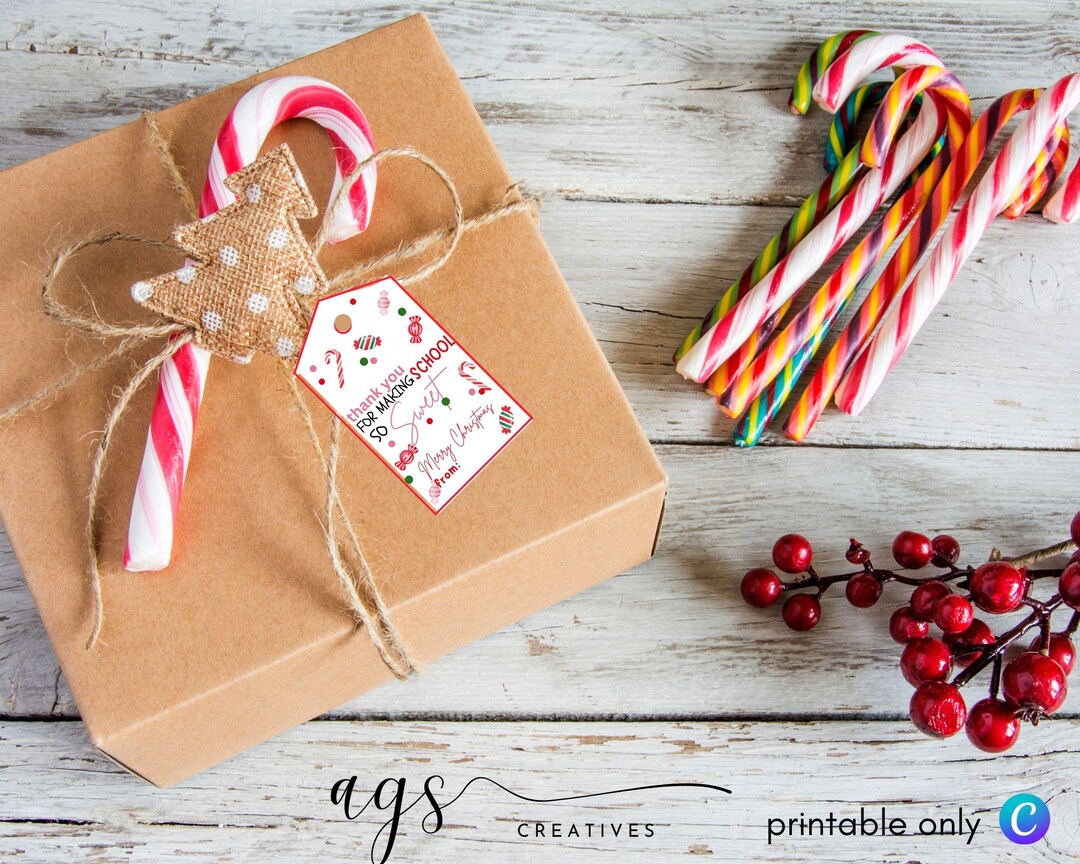 Printable Teacher Christmas Gift Tag, Candy Canes (digital Download) - Etsy