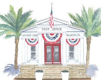 Seaside Florida Post Office Watercolor Art Print 30A - Etsy