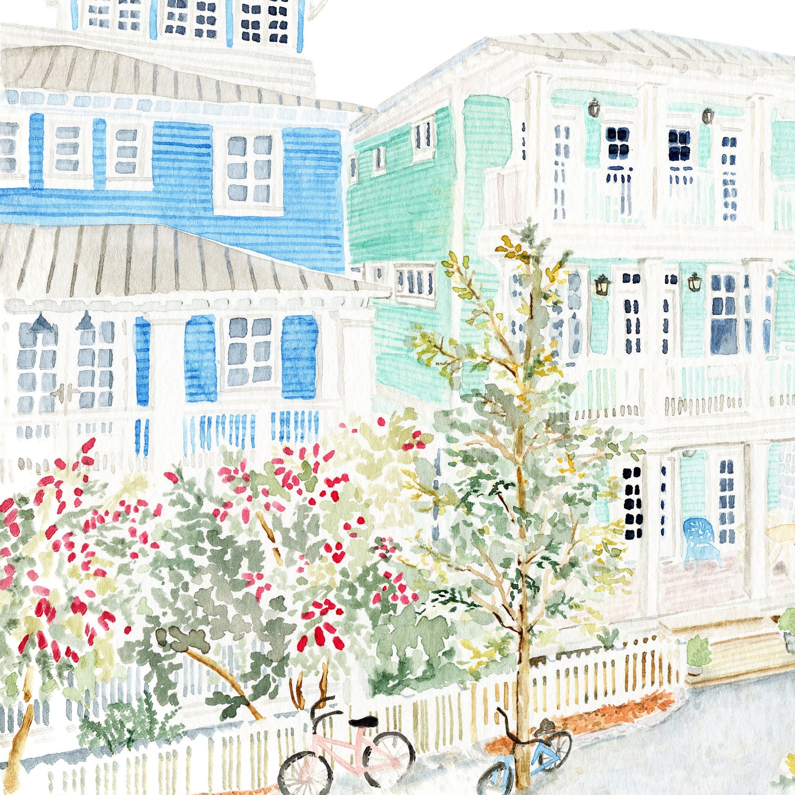 Seaside Neighbors Watercolor Art Print Seaside Florida - Etsy
