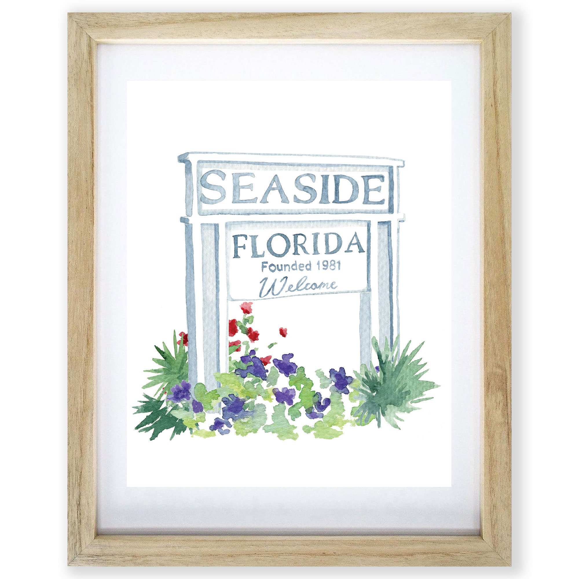 Seaside Florida Sign Watercolor Art Print Beach Art South - Etsy