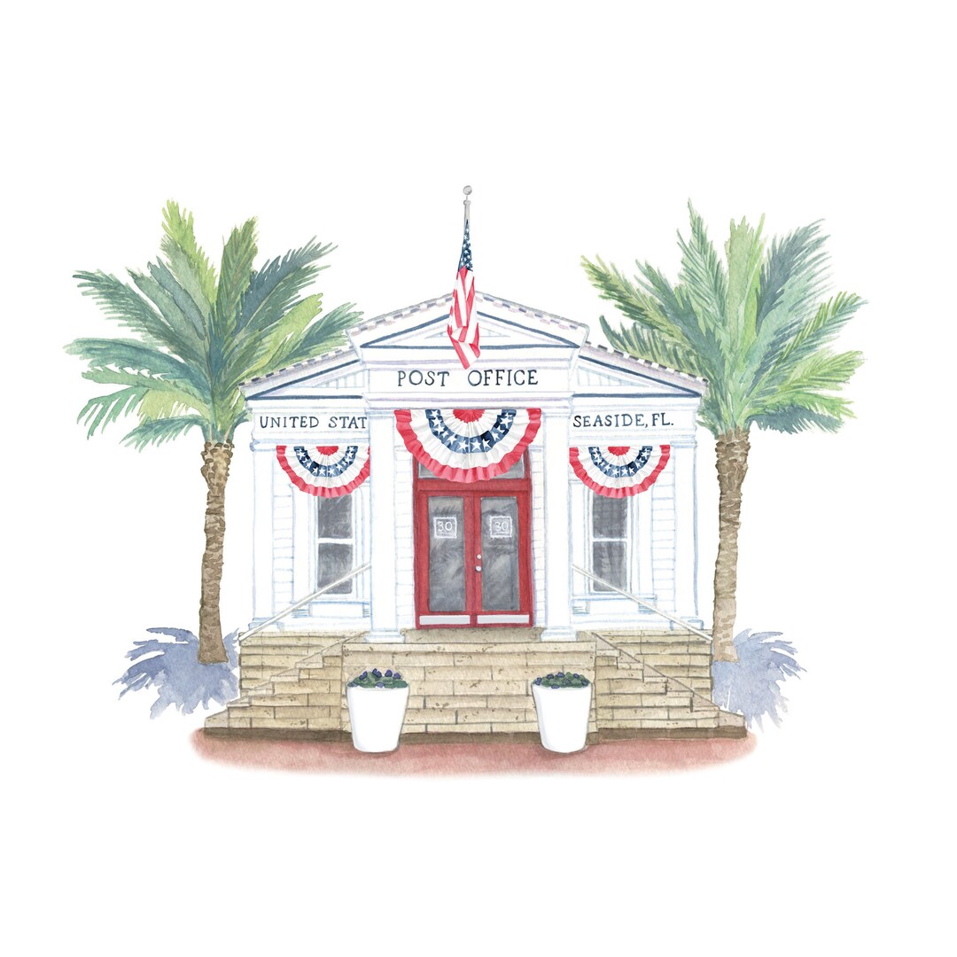 Seaside Post Office July 4th Edition | Watercolor Art Print | Seaside ...
