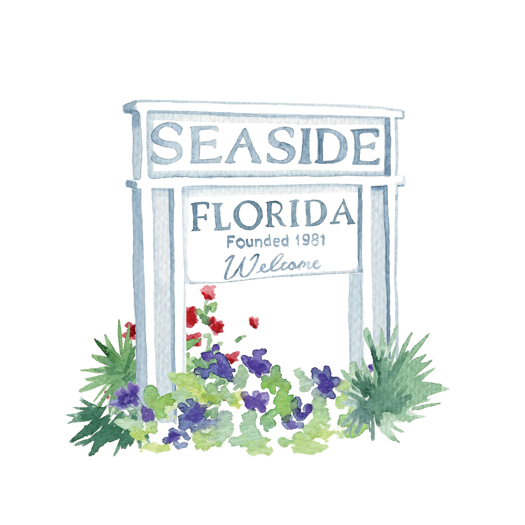 Seaside Florida Sign Watercolor Art Print Beach Art South - Etsy