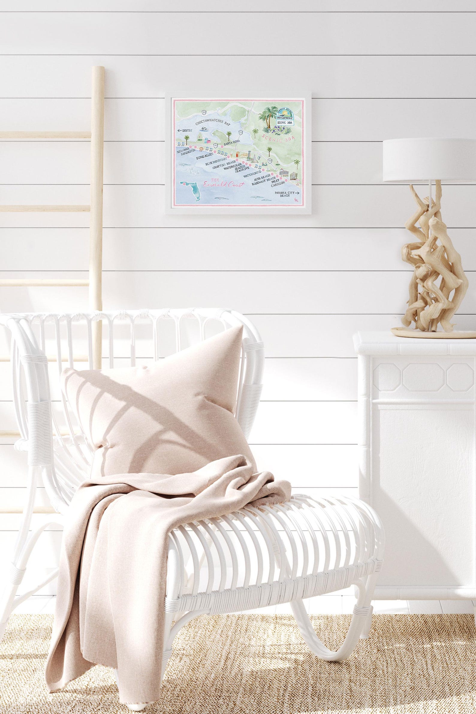 Scenic 30A Watercolor Map Art Print: Florida Beach House Decor - Etsy