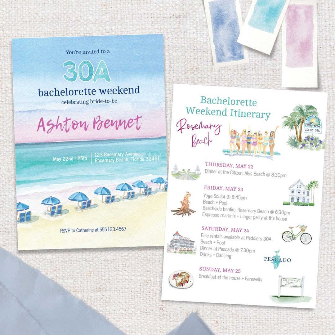 30A Rosemary Beach Bachelorette Invitation & Itinerary | DIY | Digital ...