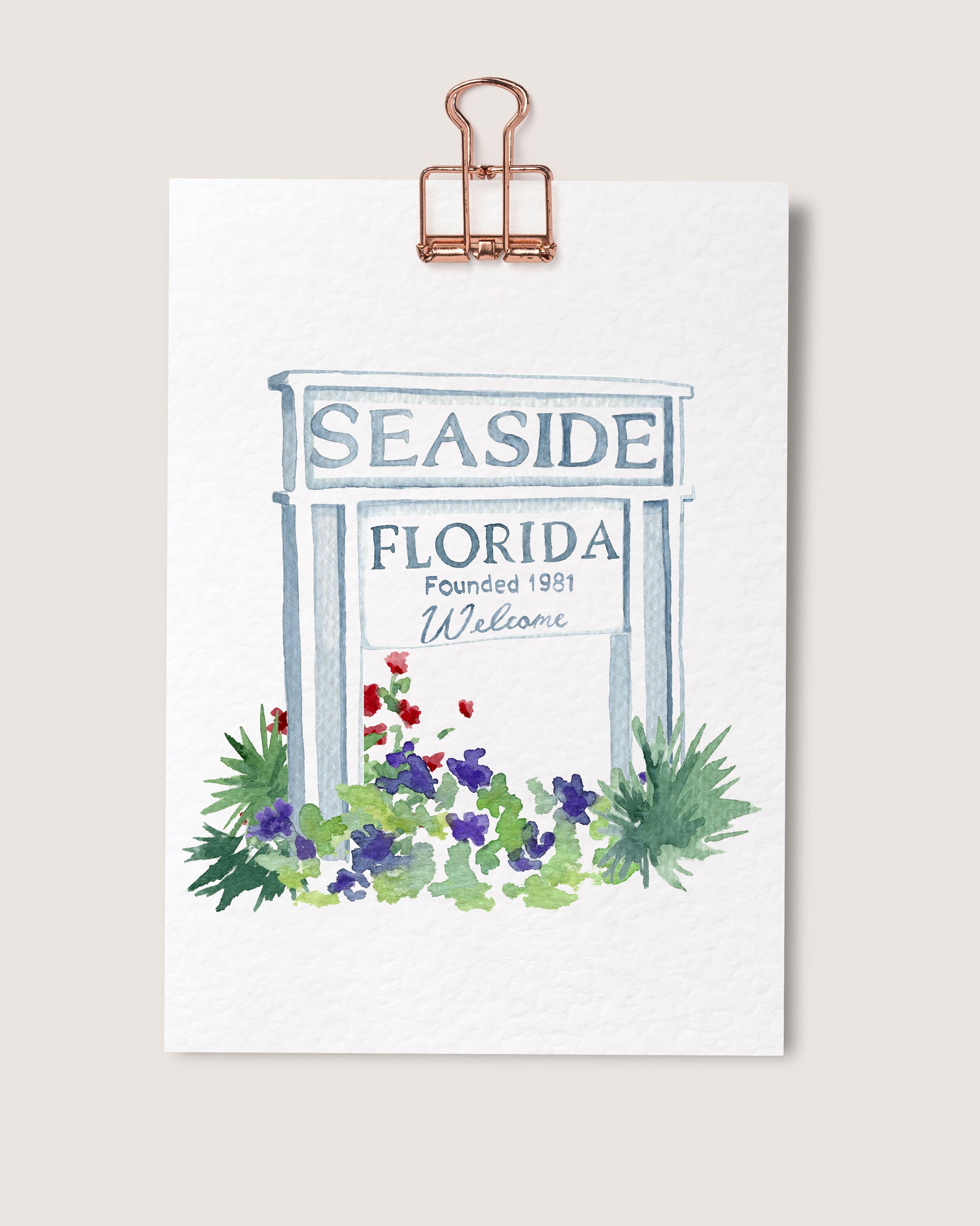 Seaside Florida Sign Watercolor Art Print Beach Art South - Etsy