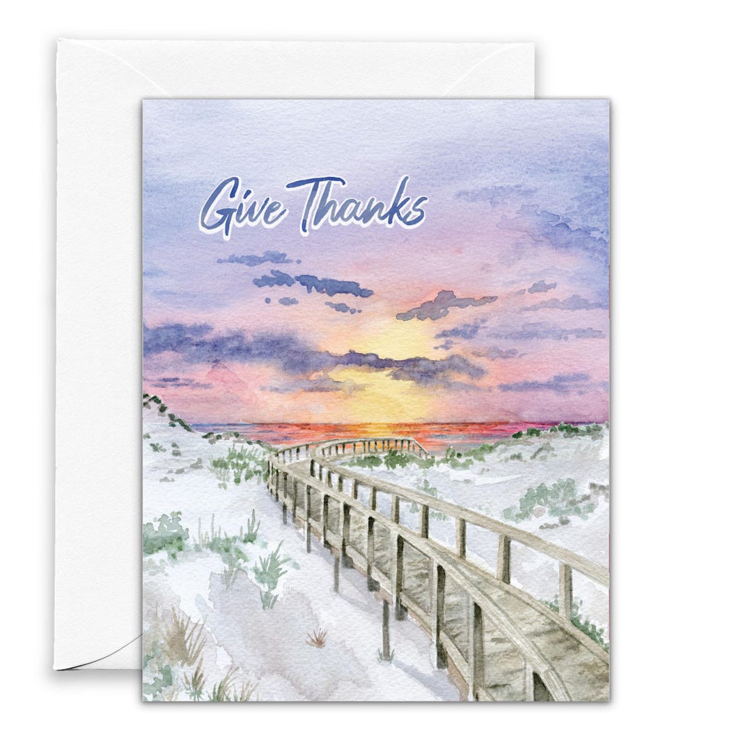 Sunset Boardwalk "give Thanks" Thanksgiving Card | 30A Beach Greeting ...