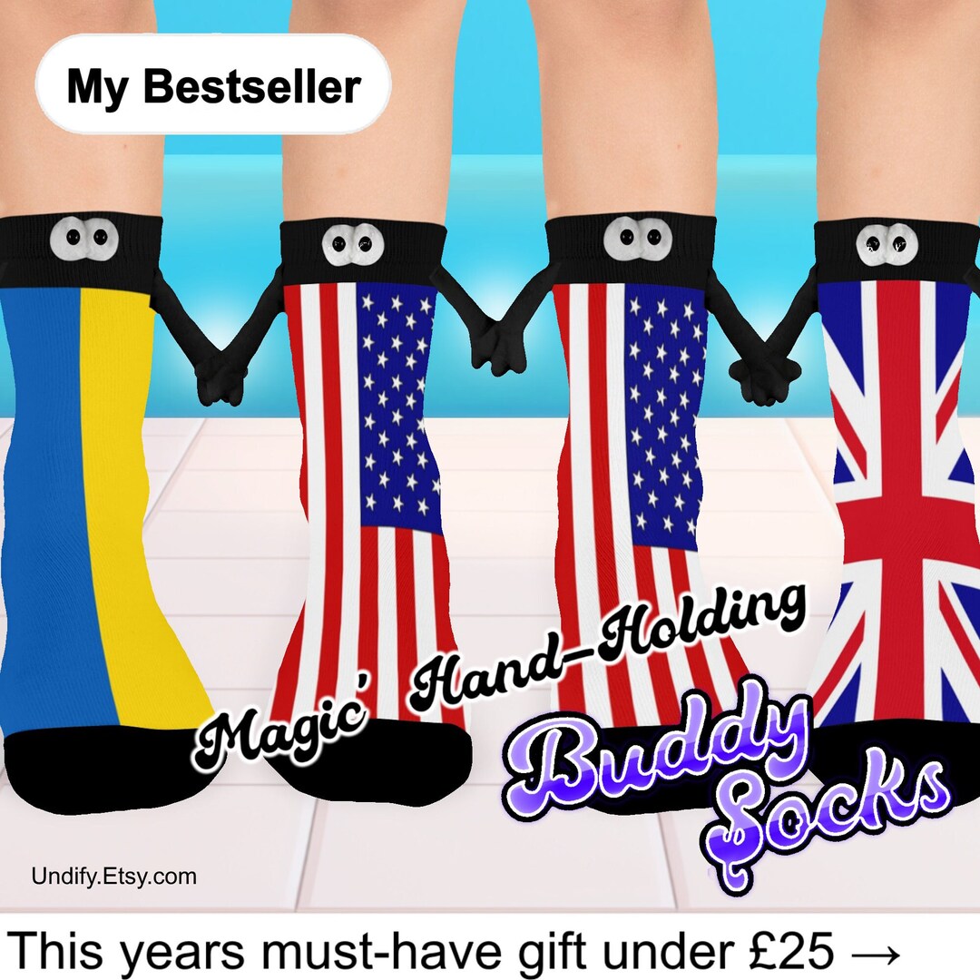 MAGIC hand-holding BUDDY SOCKS World Flags Magnet Hands Link Friend ...