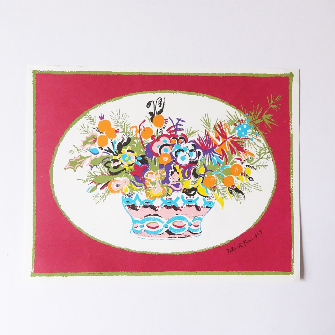 Set of 4 Prints of Vases With Flowers, With Red, Yellow, Green and ...