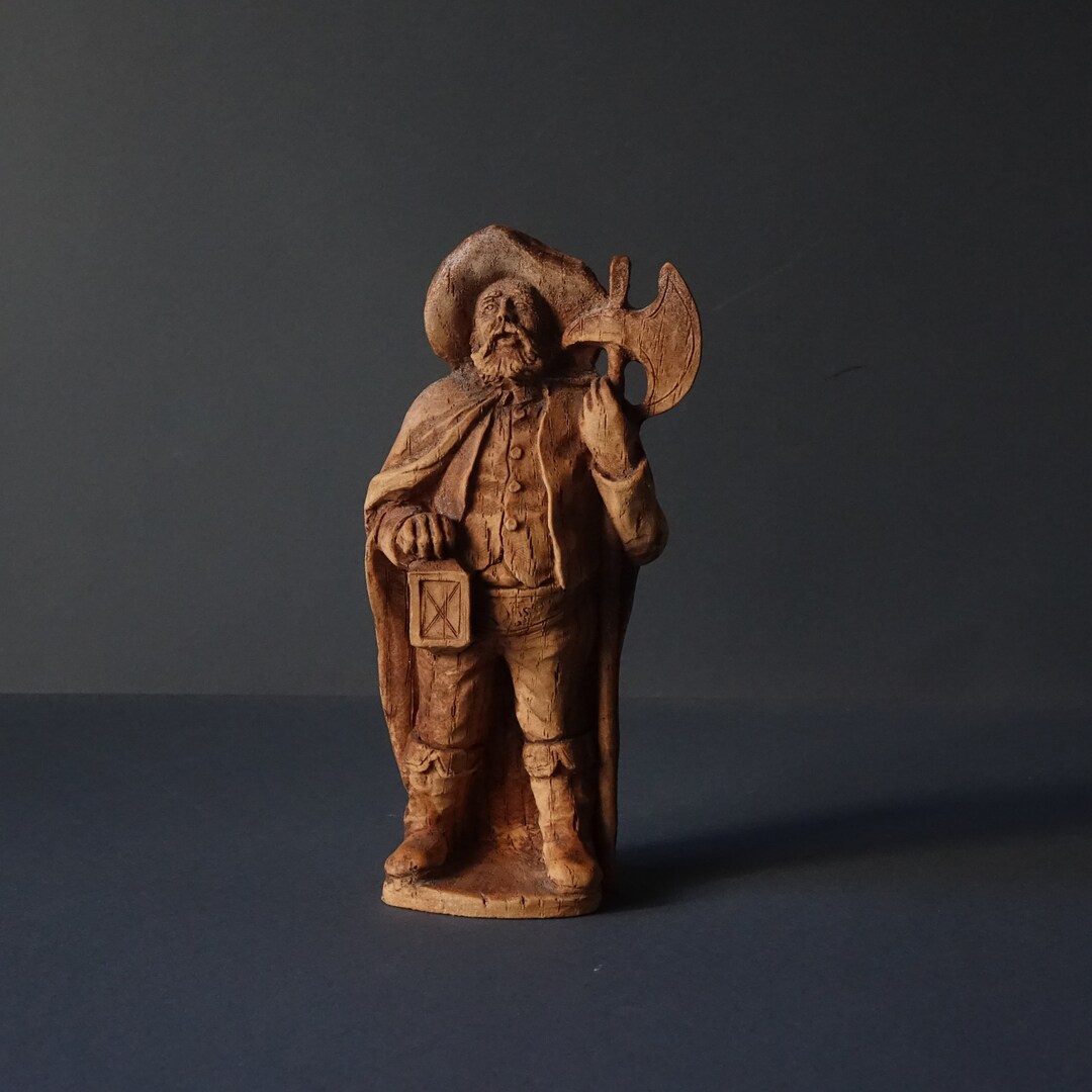 Night Watchman Sculpture With Lantern, Austrian Swedish Wood Hand ...
