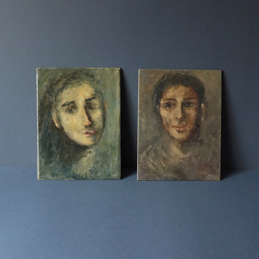 Oil Paintings of Double Portraits of Adolescents, on Wooden Panel ...