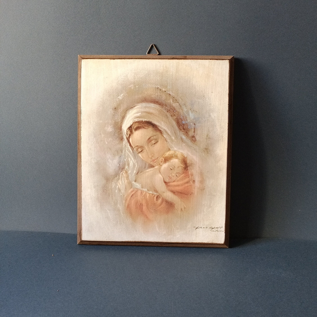 Wooden Painting of the Madonna With Child by Carlo Parisi, Silkscreen ...