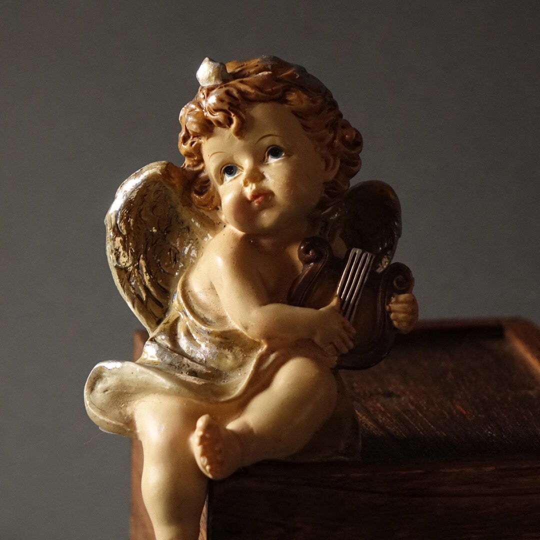 Pair of Statues of Angels Playing the Lyre. Exclusive Italian Product ...