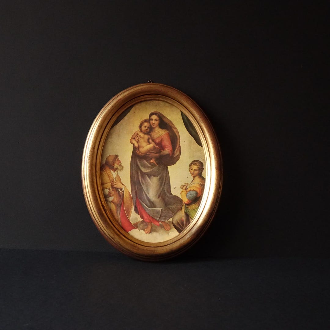 Large Oval Vintage Neapolitan Wood Frame With Gold Background and ...