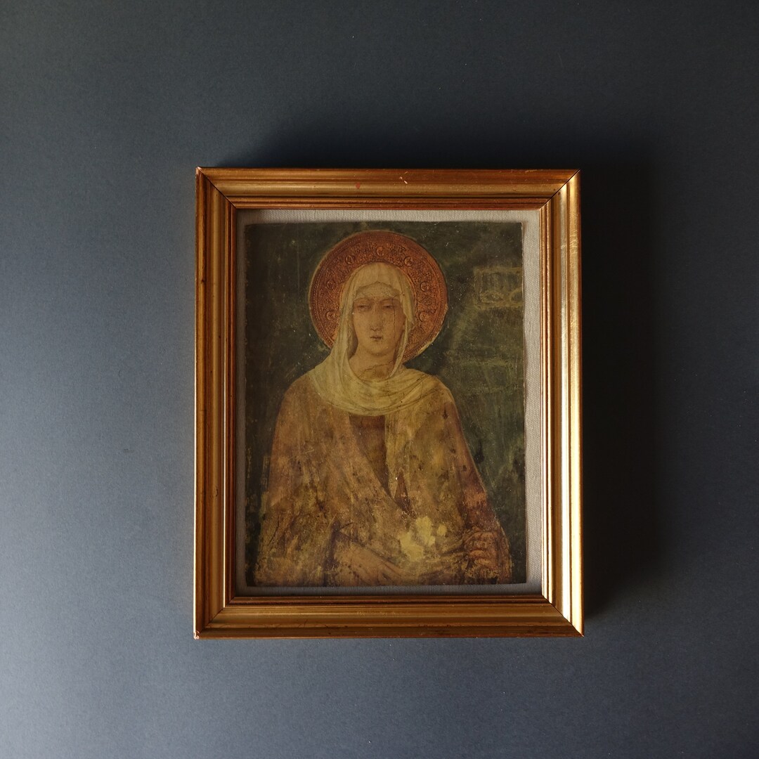Sacred Icon in a Golden Frame of Saint Clare of Assisi, With Gold Leaf ...