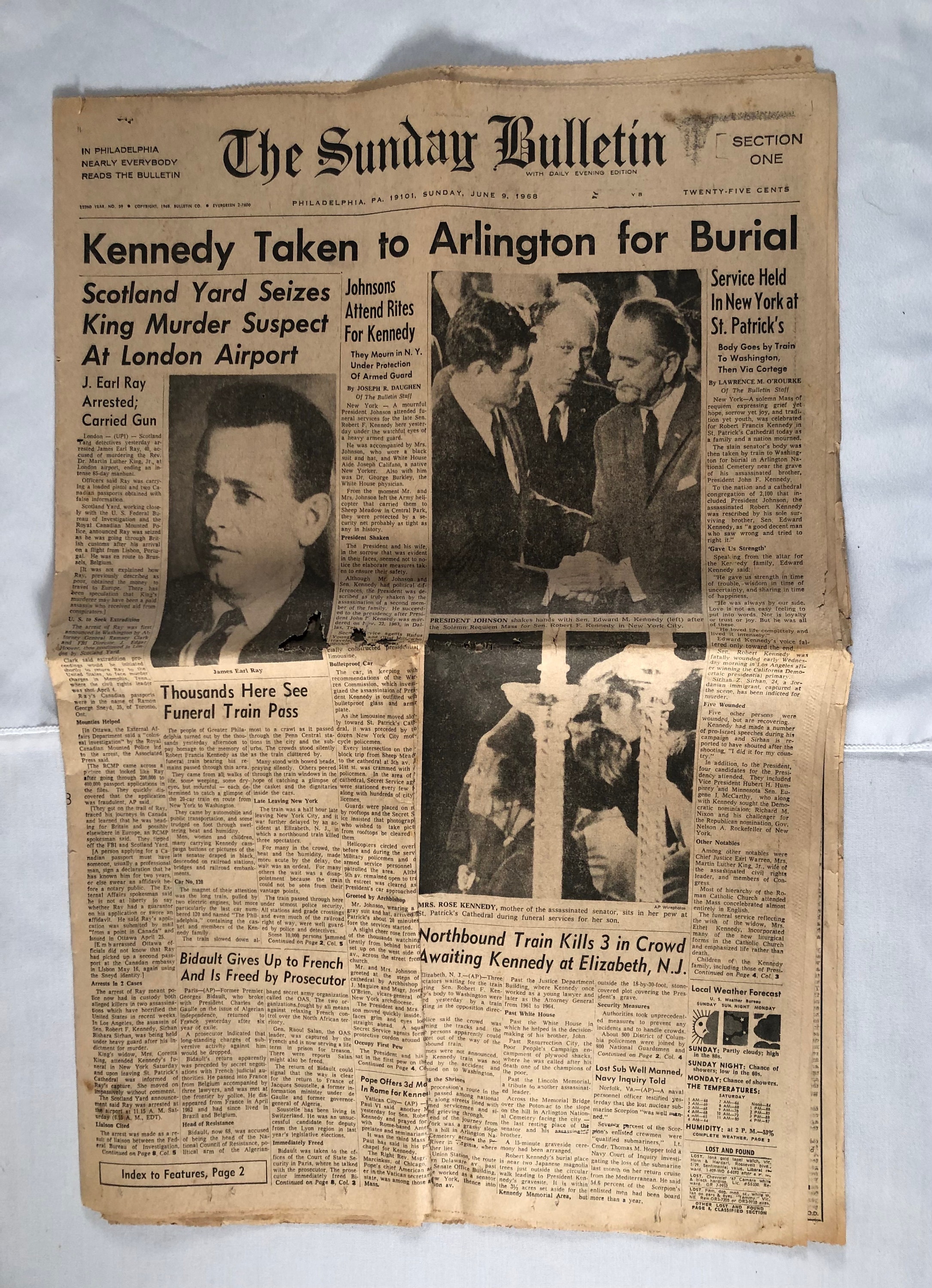 June 9 1968 the Sunday Bulletin Newspaper Robert Kennedy Taken to ...