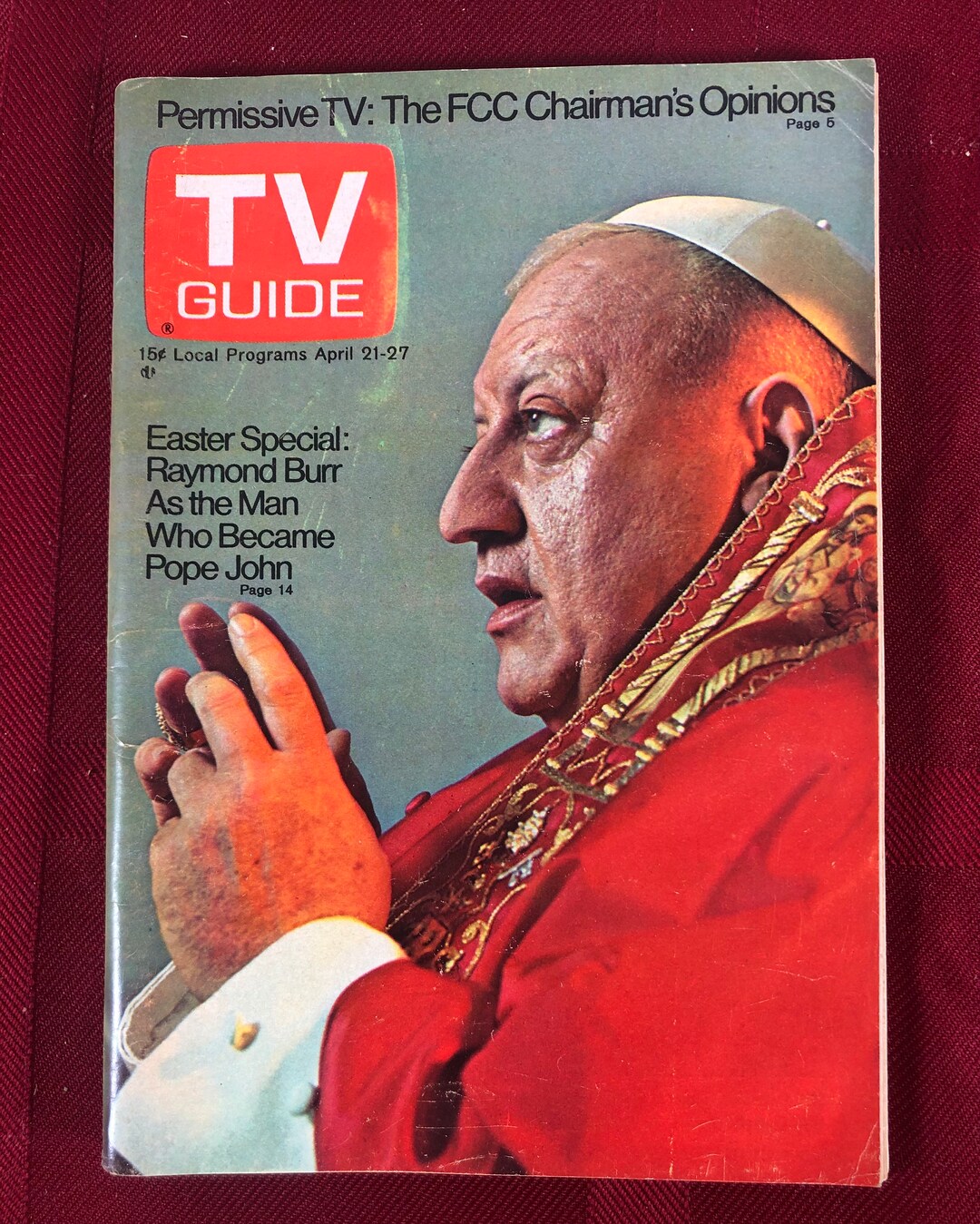 Week April 21 to 27 1973 TV Guide Easter Special Raymond Burr as Pope ...