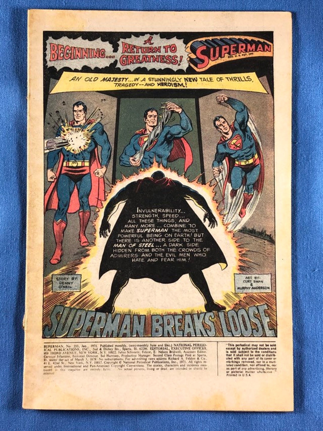 Superman # 233 DC Comic Book Coverless Copy Key Issue Vintage 1971 ...