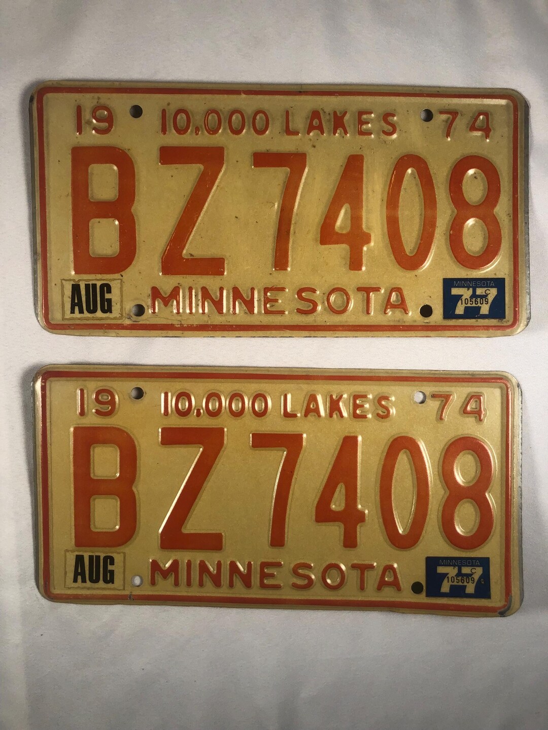 Vintage Matching Pair Minnesota License Plate BZ7408 1974 MN Plates ...