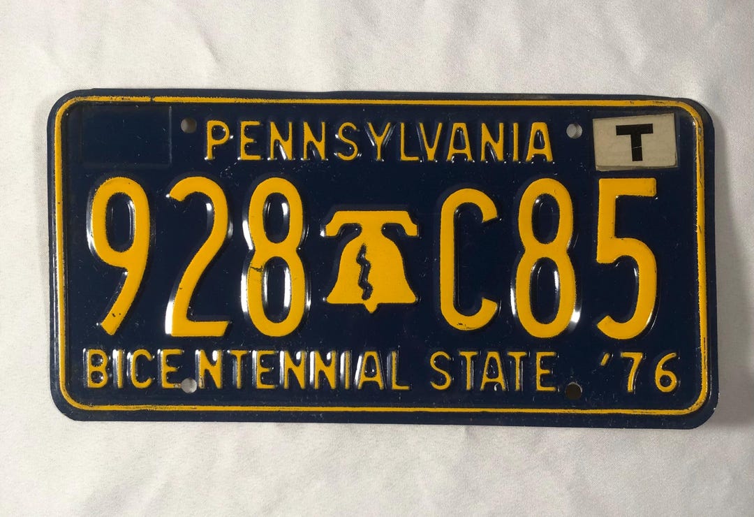 1976 Bicentennial Pennsylvania License Plate 928 C85 Vintage PA Liberty ...