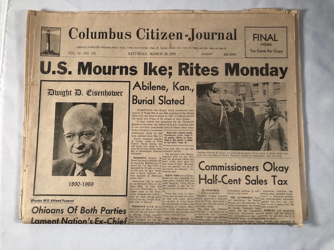 March 29 1969 Columbus Citizen Journal Newspaper US Mourns Dwight ...