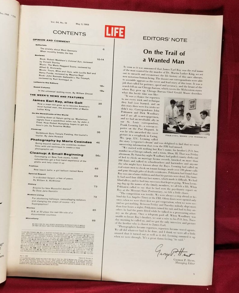May 3 1968 Life Magazine MLK Assassination James Earl Ray Cover Vintage ...