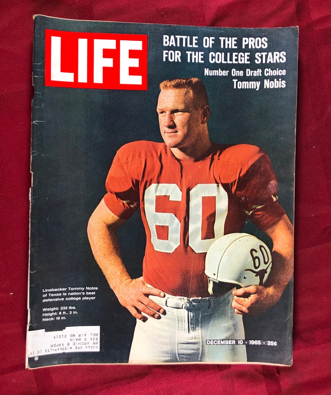 December 10 1965 Life Magazine Linebacker Tommy Nobis Texas Football ...