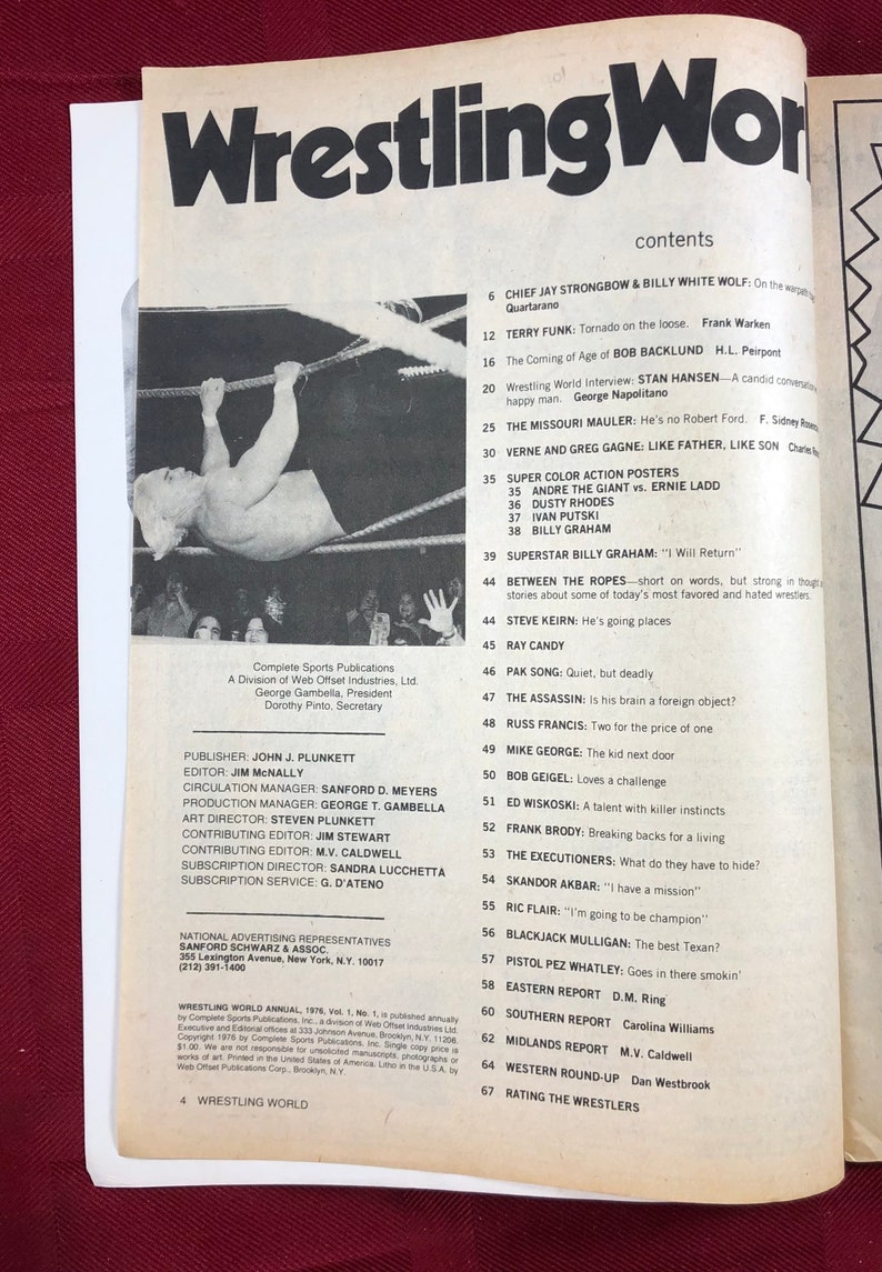 Annual 1976 Wrestling World Magazine Chief Jay Strongbow Billy - Etsy
