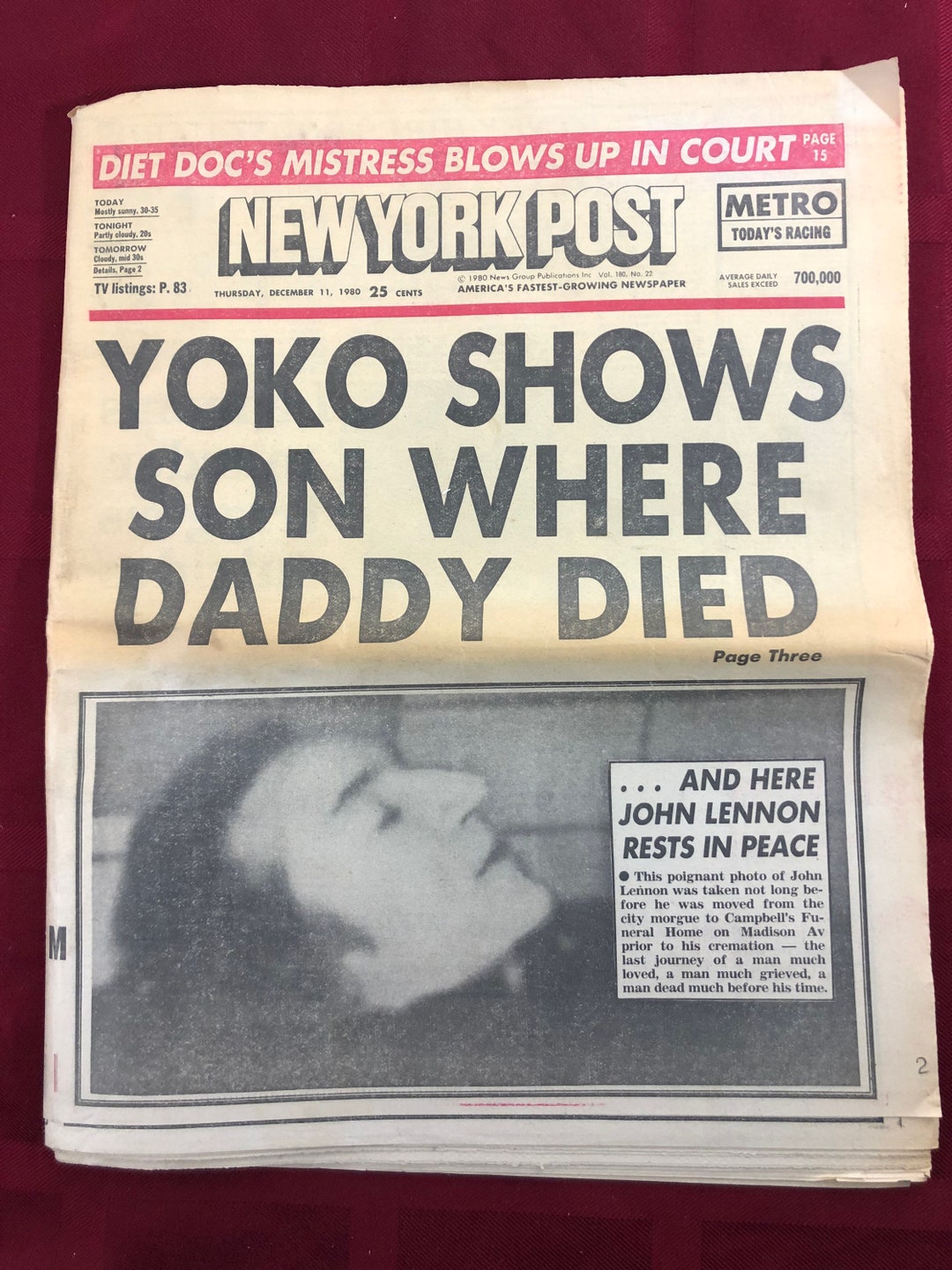 December 11 1980 New York Post Newspaper John Lennon Vintage NY Paper ...