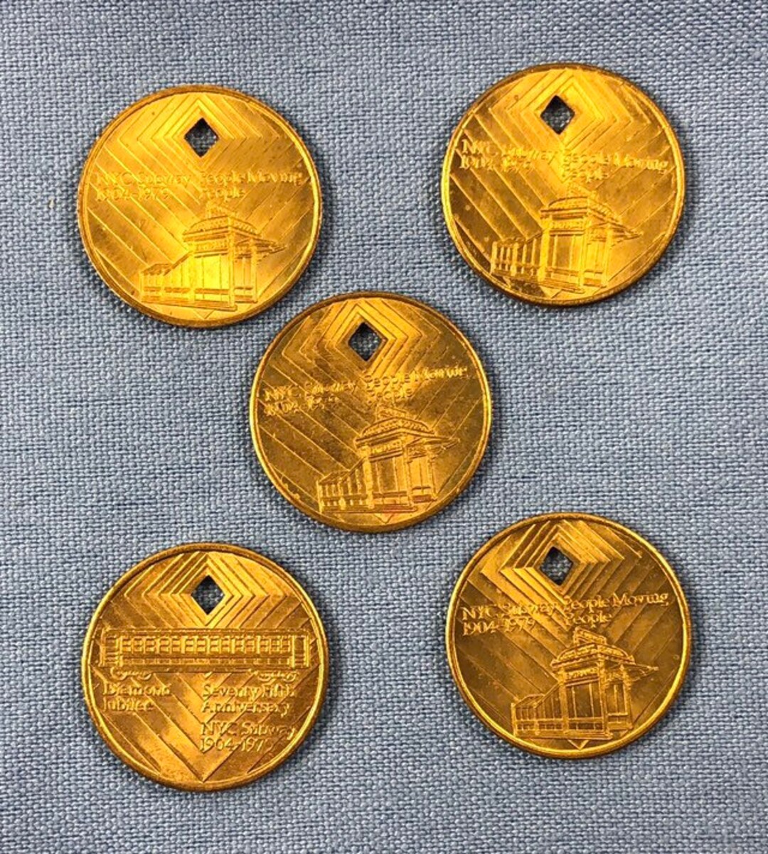 Lot of 5 High Grade 1979 NYC Subway Bus Token Cut Out Diamond Jubilee ...