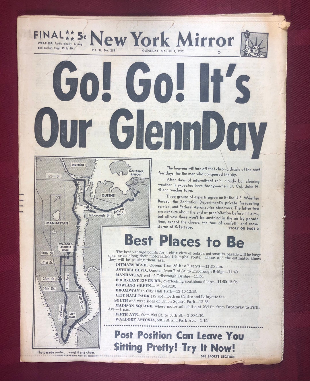 March 1 1962 New York Mirror Newspaper GO GO Its Our Glennday Full ...