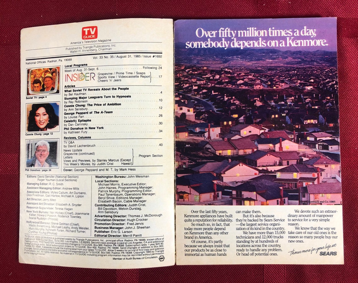 August 31 to September 6 1985 TV Guide George Peppard MR T the A-team ...