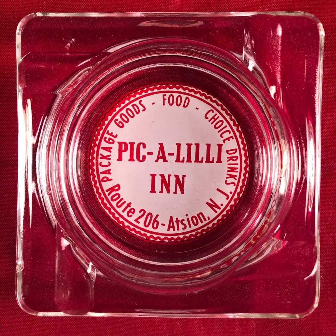 Pic-a-lilli Inn Square Clear Glass Ashtray Route 206 Atsion NJ Ash ...