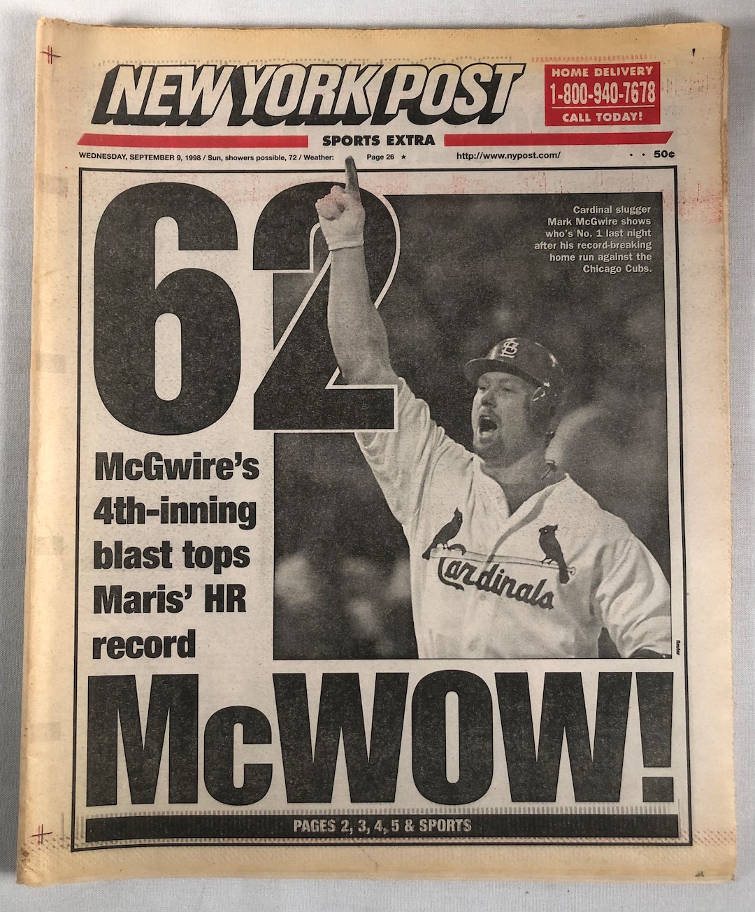 September 9 1998 New York Post Newspaper Mark Mcgwire Breaks Roger ...