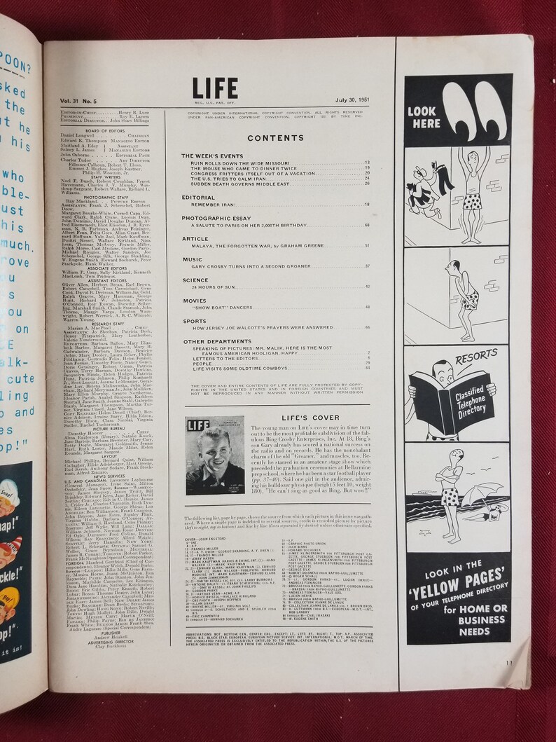 July 30 1951 Life Magazine Singer Gary Crosby on Cover Vintage Original ...