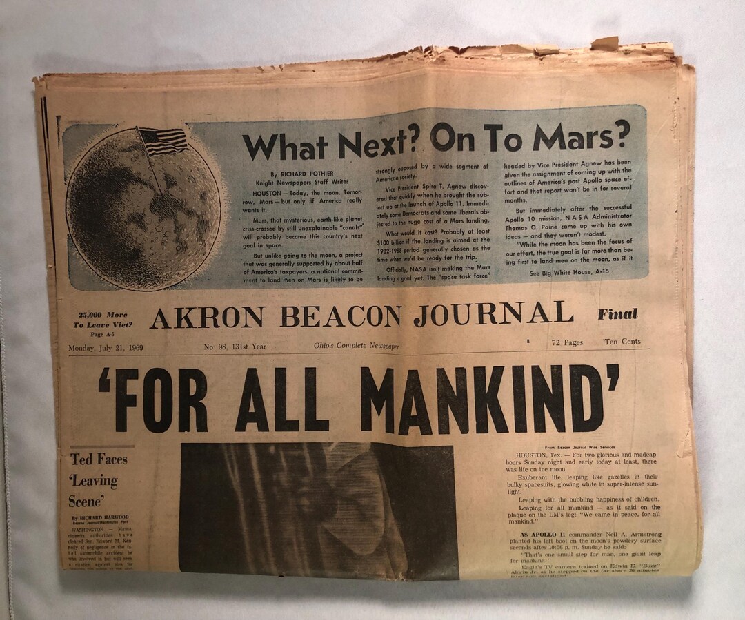 July 21 1969 Akron Beacon Journal Newspaper for All Mankind Headlines ...